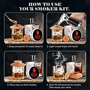 Old Fashion Smoker Kit- Cocktail Smoker Kit - Including Cocktail Smoker - Butane Torch - 4 Different Wood Chips for Smoker - Whiskey Stones- Cocktail Kit - Bar Accessories (Without Butane)