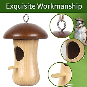 Hummingbird House,2023 New Mushroom Wooden Hummingbird Houses for Outside for Nesting, Gardening Gifts,Home Garden Decoration,3 Pack