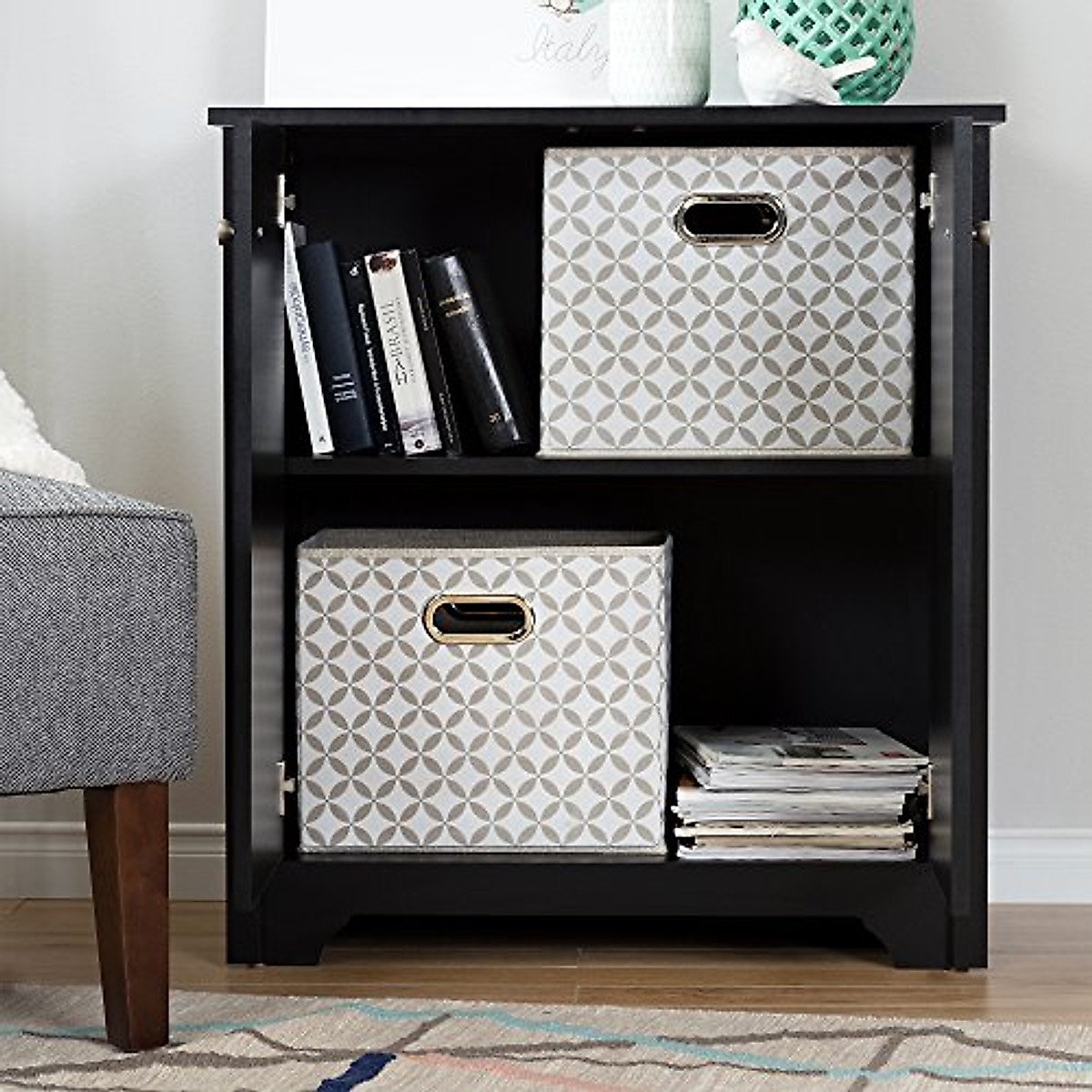 South Shore Small 2-Door Storage Cabinet with Adjustable Shelf, Pure Black