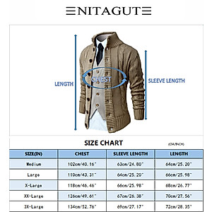 NITAGUT Mens Long Sleeve Stand Collar Cardigan Sweaters Button Down Cable Knitted Sweater,Khaki,Large