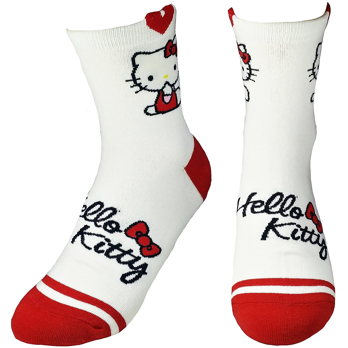 JJMax Women's Hello Kitty Cute Cotton Blend Ankle Socks Set, Crew Hearts Kitty, One Size