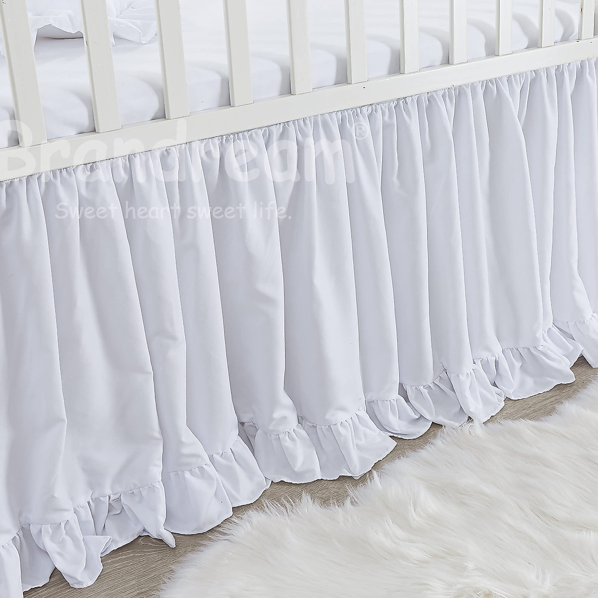Brandream White Nursery Bedding Farmhouse Girls Crib Bedding Princess Baby Blanket Set 3 Piece, White Fitted Sheet, Ruffle Crib Skirt