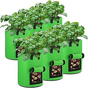 OPPOLIFE 6-Pack 10 Gallon Potato Grow Bags with Two Flap Windows, Heavy Duty Aeration Fabric Pots with Handles for Garden and Planting