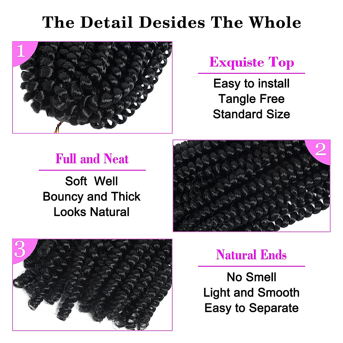 7 Packs Spring Twist Hair 8 Inch Fluffy Spring Twist Crochet Braiding Hair Bomb Twist Spring Crochet Hair for Black Women Hair Extensions 15 Strands 55g/Pack(8 inch, 1B)
