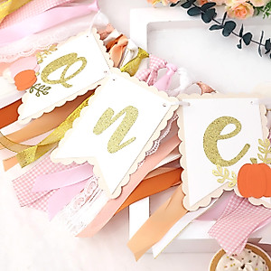 Pumpkin High Chair Banner for 1st Birthday - Little Pumpkin Banner, Pumpkin Birthday Party Decorations, Pink Orange Ribbon High Chair Banner, Cake Smash Props