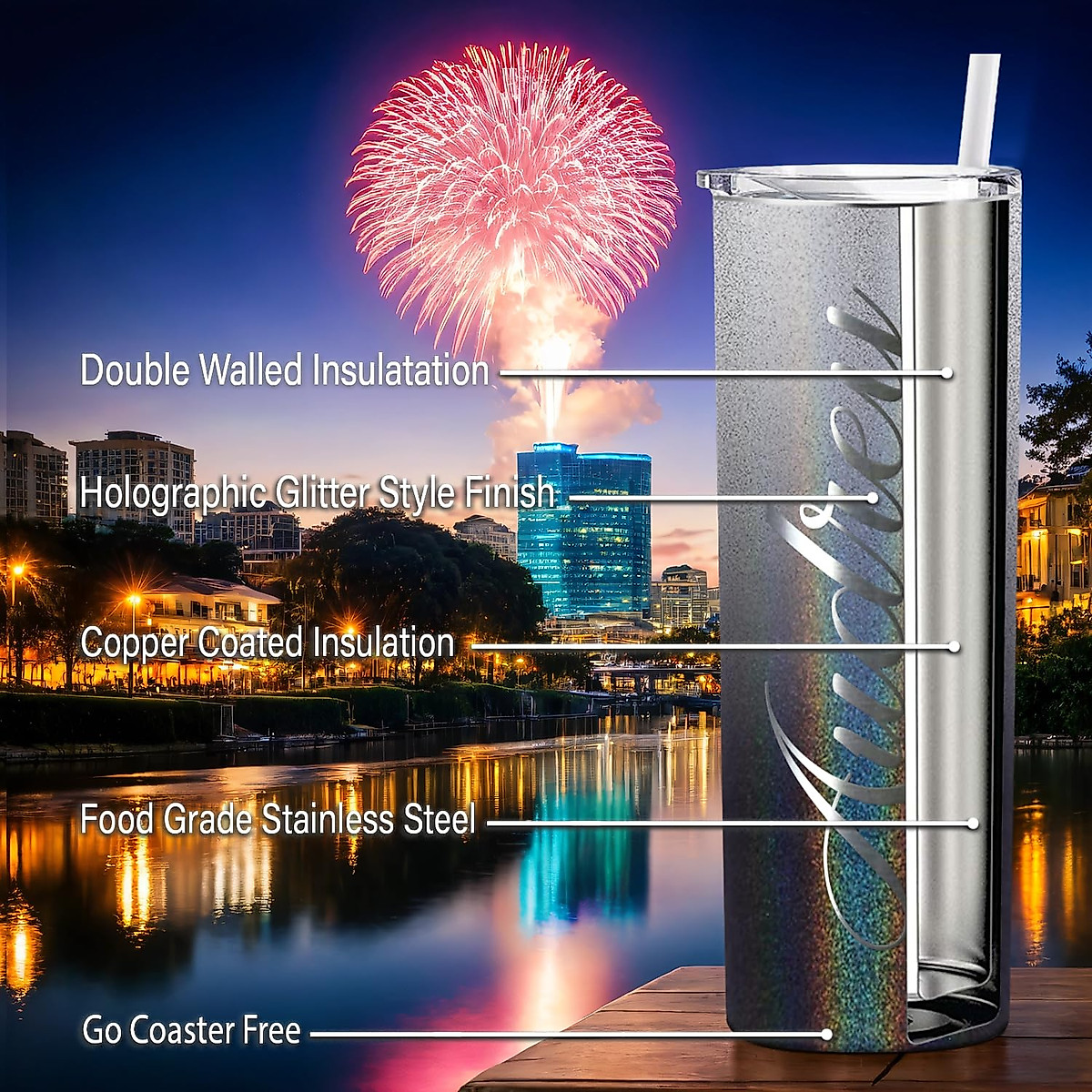 Personalized Skinny 20 oz with Lid Spectrum Gleam Customized Laser Engraved Cup Gift Stainless Steel Vacuum Insulated Mug