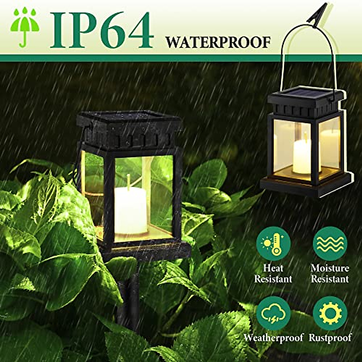 Solpex Solar Pathway Lights 8 Pack LED Outdoor Hanging Lanterns Garden Solar Lights with Stake for Walkway, Waterproof Decorative Candle Light Effect Lantern for Pathway, Patio, Deck