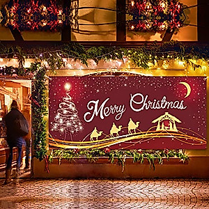 Roetyce Merry Christmas Garage Door Decorations, Extra Large Christmas Red Jesus Garage Door Banner Backdrop, Xmas Christmas Outdoor Party Supply Photography Background Sign Poster Decorations 6x13FT