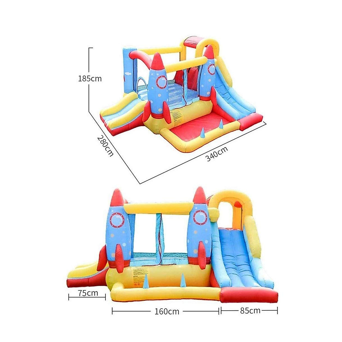 FBITE Inflatable Slides Castle Kids Bouncy Playhouse for Birthday Party Gift with Blower Indoor Small Rocket Slide Trampoline Playground Equipment