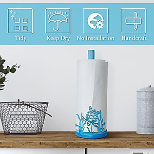 Beach Paper Towel Holder Nautical Wooden Paper Towel Stand Sea Turtle Octopus Weed Ocean Paper Towel Dispenser Kitchen Farmhouse Accessories for Kitchen Table or Bathroom Decoration(Turtle)