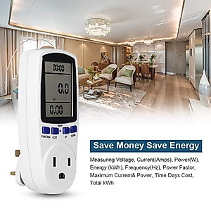 Power Meter Plug, Power Consumption Monitor Electricity Usage Monitor Analyzer Home Energy Consumption Analyzer with Digital LCD Display, Overload and 7 Display Modes for Energy