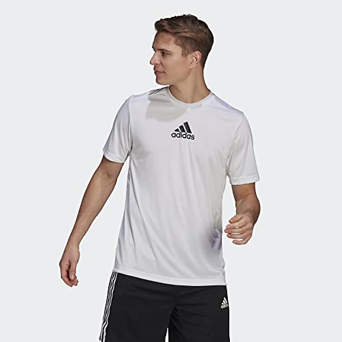 adidas Men's Primeblue Designed 2 Move 3-Stripes Tee, White/Black, XX-Large