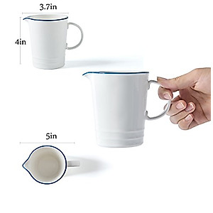 CHOOLD Blue and White Navy Style Ceramic Creamer with Handle,Coffee Milk Creamer Pitcher Serving Pitcher Sauce Pitcher for Kitchen