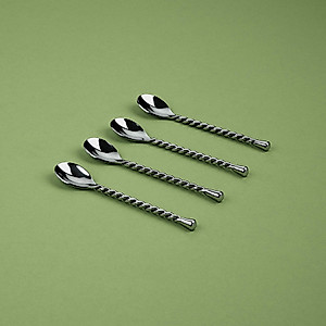 Gourmet Settings 4-Piece Mini Spoons Set-Silver Tear Collection Polished Small Stainless Steel Teaspoons, Demitasse Espresso Cutlery, Dishwasher Safe