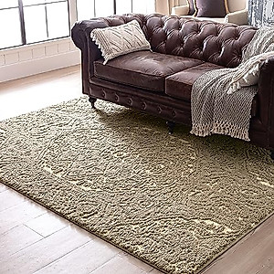 Mohawk Home Francesca Ornamental Medallion Sand 5' x 8' Shag Area Rug Perfect for Living Room, Dining Room, Office