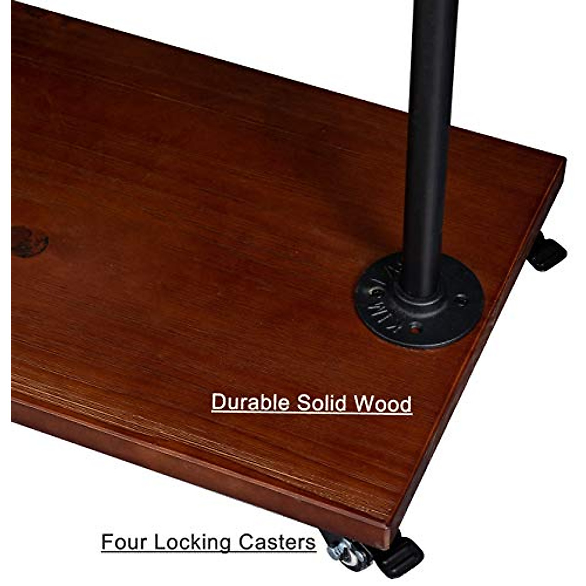 Hanging Clothes Rack with Shelves,Industrial Pipe Clothing Rack on Wheels,Heavy Duty Rolling Garment Rack - Clothes Racks for Hanging Clothes - Natural Wood Base