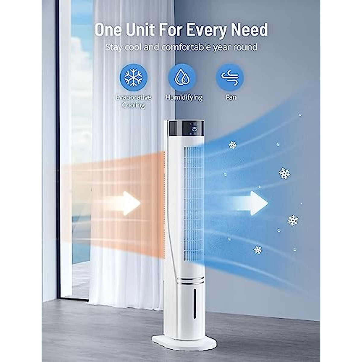 Paris Rhône Portable Air Conditioners 3-IN-1 Evaporative Air Cooler, 3 Speeds Air Conditioner Portable for 1 Room with Remote, 12H Timer, 60° Oscillation Swamp Cooler Fans for Bedroom