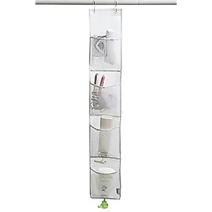 Jelier Mesh Shower Caddy Organizer, Hanging Shower Curtain Pockets for Bathroom Accessories (white)