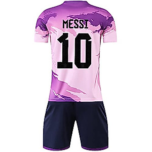 Casmyd Kids Youth Argentina Soccer Jersey+Shorts Me-SSii #10 2022 World Cup Football Team Sports Fan Shirts Kit for Boys Girl