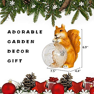 MRGL Squirrel Garden Figurines Decor, Outdoor Waterproof Statue, 7.5 Inch LED Lights for Garden, Courtyard, Lawn, Walkway, Housewarming