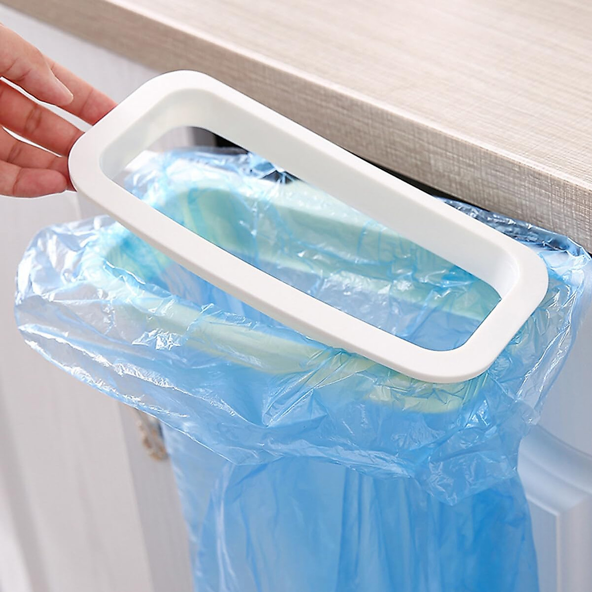 Cabilock Rack Cabinet Plastic Bag Holder Bag Rack Plastic Trash Garbage Kitchen Cabinet Storage Shelf Door Hanging White Bag Holder Bags Over Garbage Bag Storage Over
