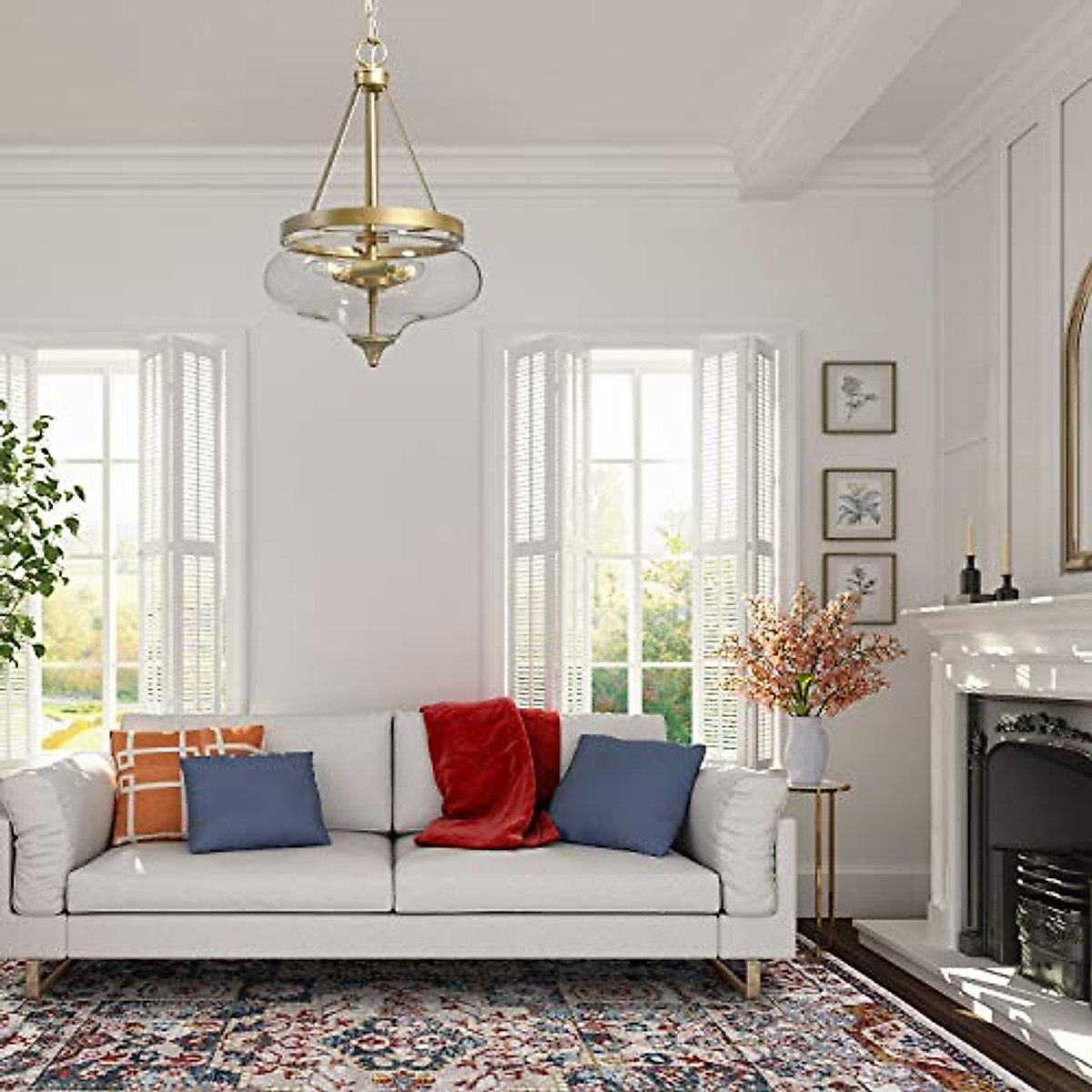 KSANA Gold Chandelier, Modern Glass Pendant Lighting Fixture for Dining Room, Entryway, Living Room, Kitchen, Bedroom (3 Lights, Fishbowl Shaped)