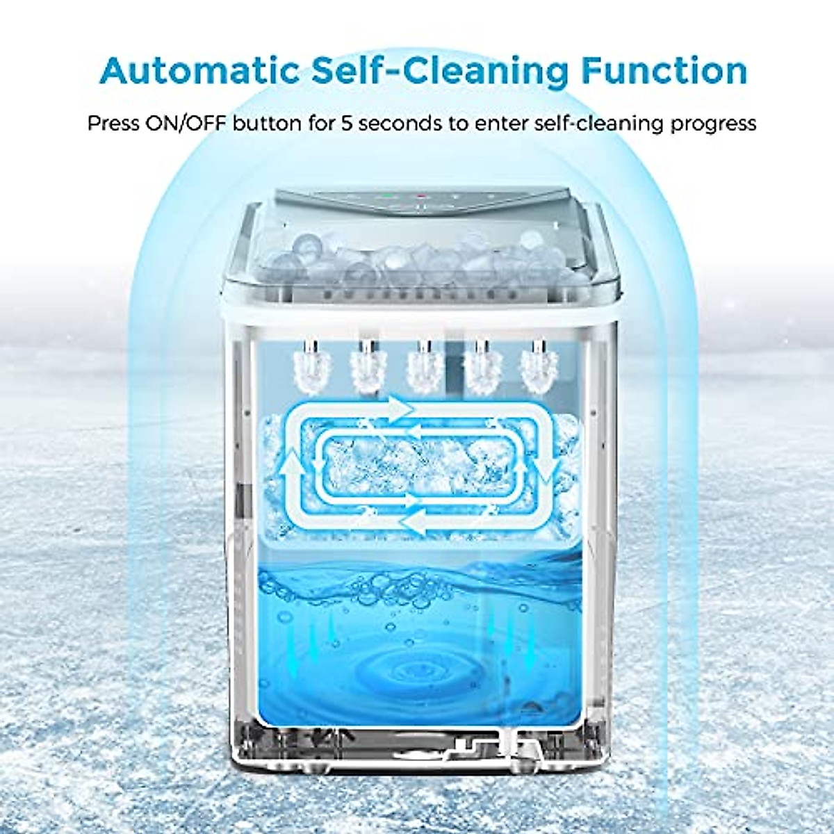 Ice Cube Makers Countertop, Self-Cleaning Function, Portable Electric Machine, 9 Pebble Ice Ready in 6 Mins, 26lbs 24Hrs with Ice Bags and Ice Scoop Basket for Home Bar Camping RV(Silver)