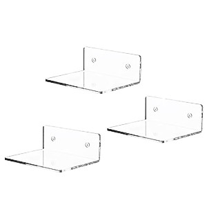 MyGift Wall Mounted Premium Clear Acrylic Floating Shelf, 4.5-Inch Collectibles and Figurine Display Rack, Set of 3