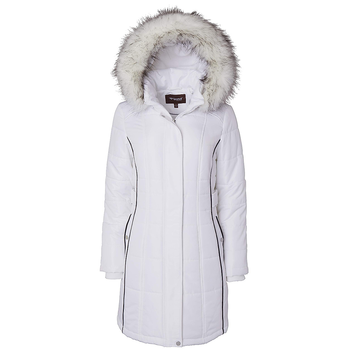 Women's Long Down Alternative Puffer Coat Detachable Plush Lined Fur Trim Hood - White (2X)