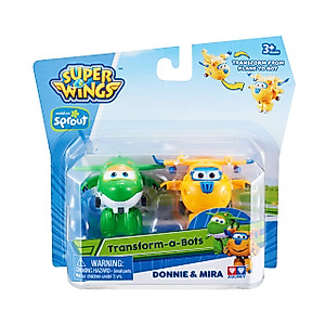 Super Wings - 2" Transform-a-Bots 2-Pack Donnie and Mira Airplane Toys Vehicle Mini Action Figure | Plane to Bot | Fun Preschool Toy Planes for 3 4 5 Year Old Boys and Girls | Birthday Gifts for Kids