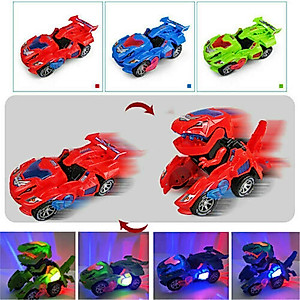 HENGBANG Transforming Toys, Dinosaur Cars Combined Into One,Automatic Transformation, Transformation of Dinosaur LED Cars, Lamps (Red)