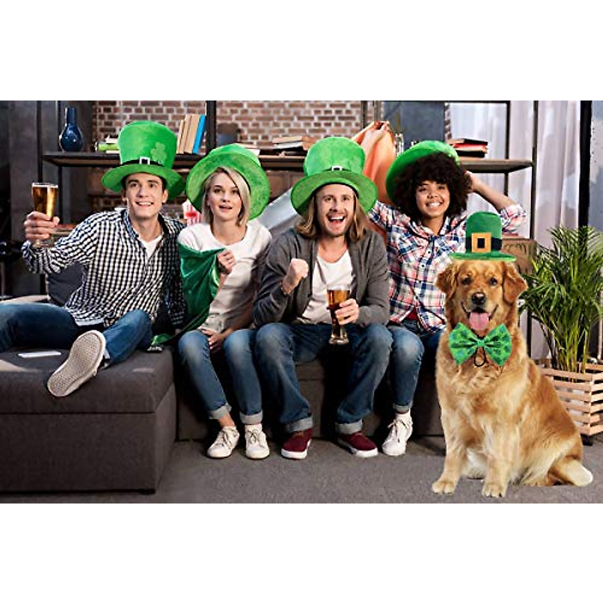 Vehomy Pet Dog Saint Patrick's Day Costume - Green Dog Top Hat and 2pcs Shamrock Dog Saint Patrick's Day Bow tie Collars for Dogs Cats Puppy Kitten (3Pcs)