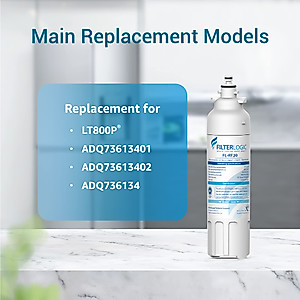 Filterlogic ADQ73613401 Refrigerator Water Filter, Replacement for LG® LT800P®, LT800PC, ADQ736134, ADQ73613402, LSXS26326S, LSXS26366S, LMXS30776S, LSXS26366D, LMXC23746S, 46-9490, 469490, Pack of 3