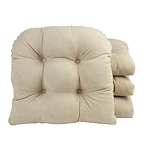 Klear Vu Gripper Overstuffed Universal Non-Slip Dining Chair Cushions for Kitchen Decor or Office Use, U-Shaped Skid-Proof Seat Pad, 15x15 Inches, 4 Count (Pack of 1), Linear Stone Tan