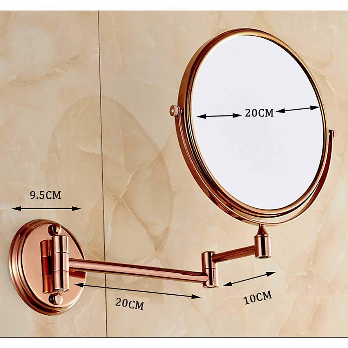 KARAOT Round Mirrors for Walls, 3X Magnification, Normal Double-Sided Bathroom Vanity Mirror Swivel, Extendable Folding, 360° Free Rotation, for Shaving, Makeup