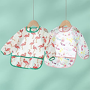 ElecMotive 5 Pack Long Sleeve Bib,Baby Toddler Waterproof Sleeved Bib for 6-30 Months Reusable with Catch-all Pocket