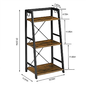 EYOCAL 3 Tier Bookshelf, Industrial Bookcase Wood Storage Shelf with Metal Frame for Living Room, Bedroom and Office
