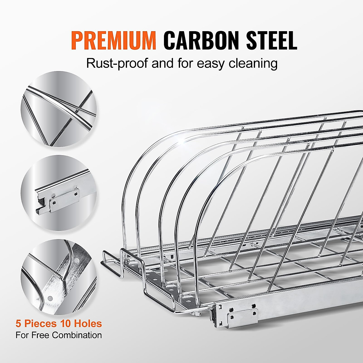 VEVOR Pan and Pot Rack, Expandable Pull Out Under Cabinet Organizer, Cookie Sheet Baking Pans tray Organization, Adjustable Wire Dividers, Steel Lid Holder for Kitchen Cabinet & Pantry Storage, 13.8"W