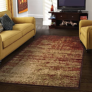 BNM Small Indoor Area Rug, Perfect for Living Room, Entryway, Basement, Bedroom, Kitchen, Office, Modern Floor Cover, Jute Backing, Acid Wash Abstract Indoor Area Rug, 4' x 6', Auburn
