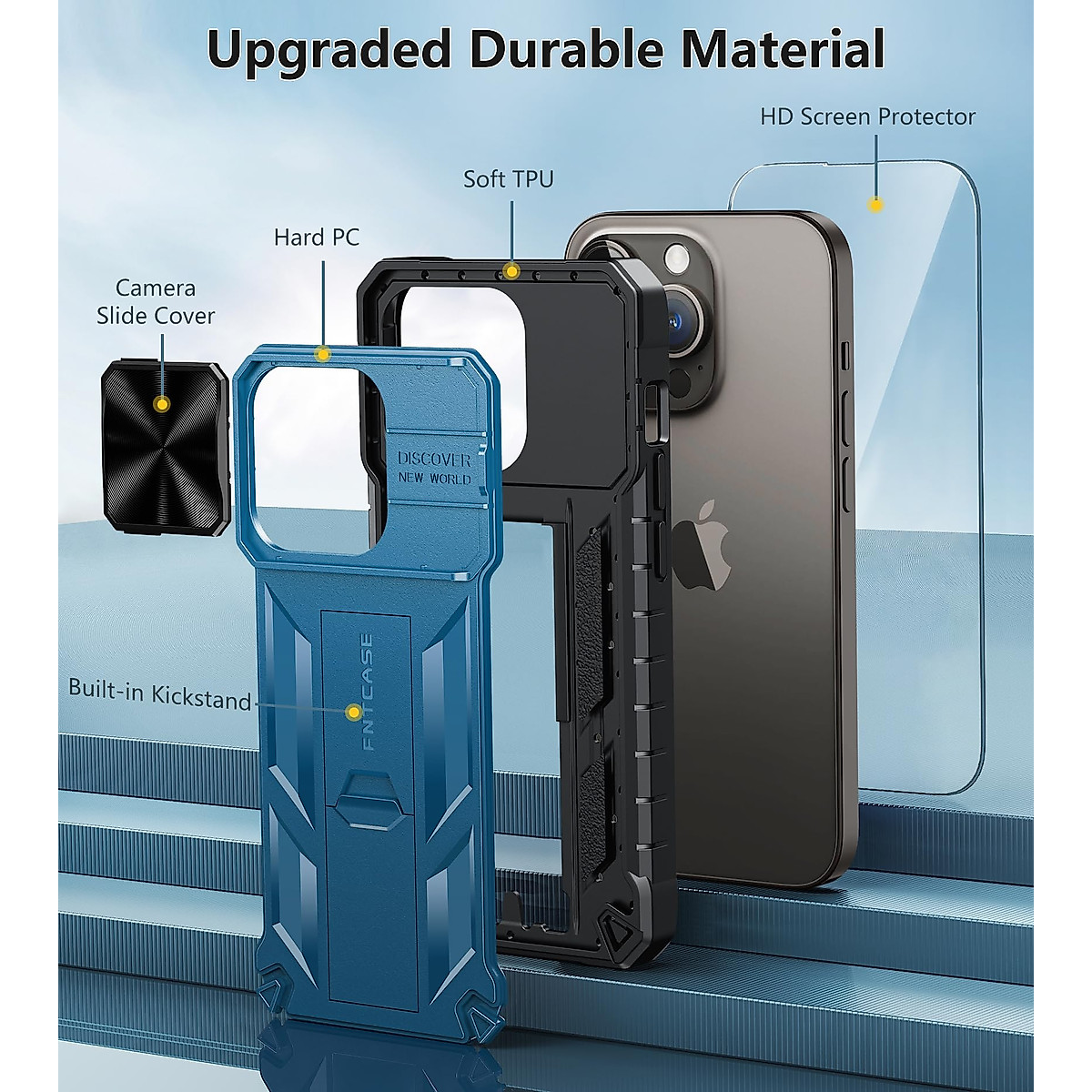 FNTCASE for iPhone 14-Pro Phone Case: Military Grade Drop Proof 13 Pro & 14 Pro Cases Mobile Cover with Kickstand & Slide | Rugged Shockproof Protective Cell Phonecase for Apple 14pro/13pro 6.1''