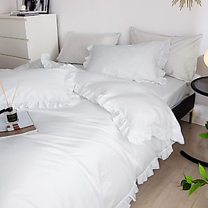 Dolce Mela Kink Size, Luscious 6 Piece Duvet Cover Set with Beautiful Ruffle Edge, 100% Long Staple Combed Cotton, Hypoallergenic, All-Season, White, DM807K