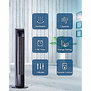 Uthfy Tower Fan with Remote, 31" Electric Tower Fan That Blow Cold Air, Quiet Cooling Fan & Oscillating Tower Fan with Remote, Electric Standing Tower Fan Floor Fan