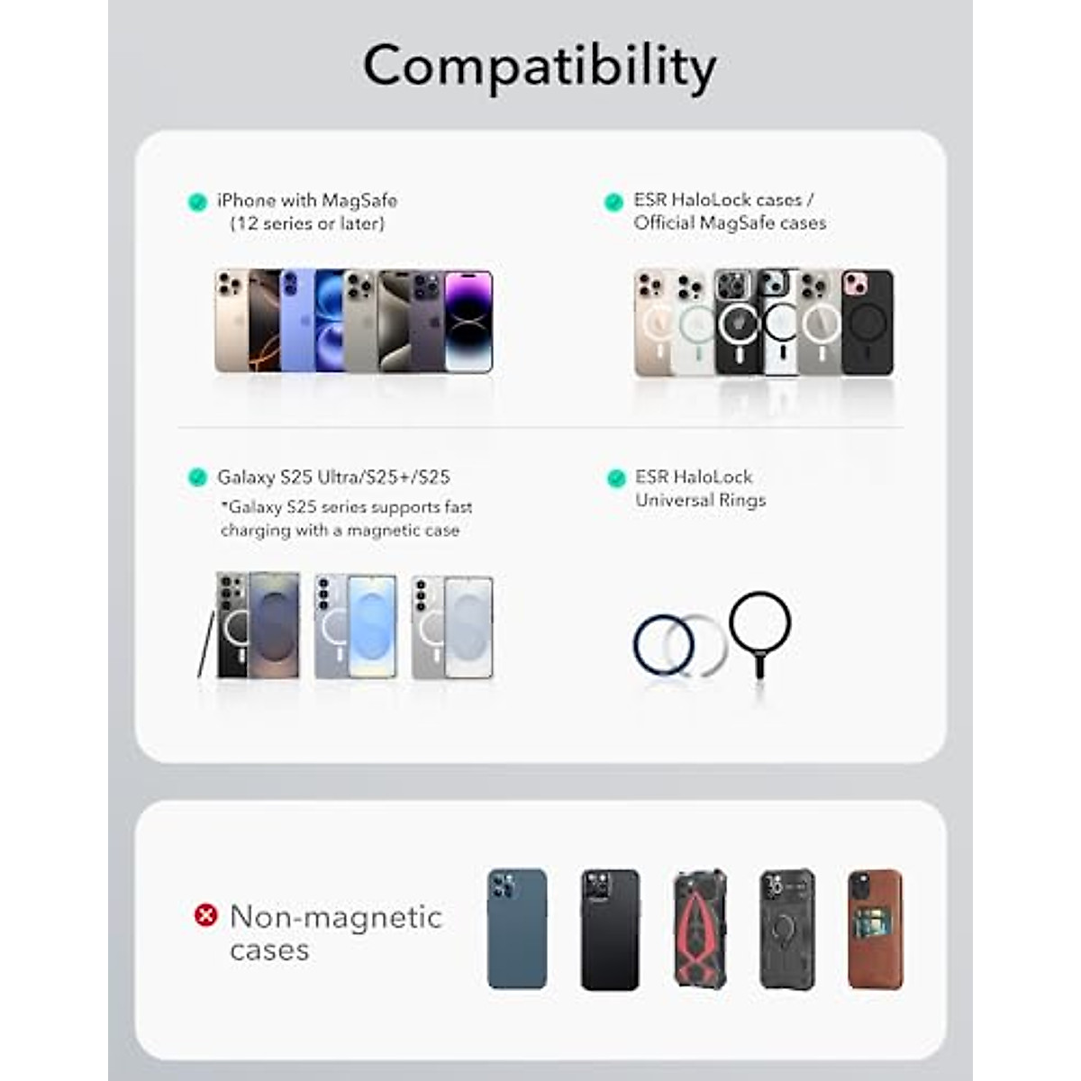 ESR for MagSafe Car Mount Charger, 15W Magnetic Wireless Car Charger, for MagSafe Car Charger, Air Vent Phone Holder for iPhone 16/15/14/13/12, Galaxy S25/S25 Ultra, with 36W QC 3.0 Fast Car Charger