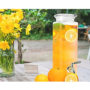 Tall Square Glass Jar Drink Dispenser - Gravity Beverage Dispenser With Stainless Steel Spigot, 80 oz (2.36 Liters)