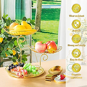 3 Tier Fruit Basket Stand Decorative Iron Fruit Bowl with 4 Pcs Round Coasters Gold Edge Marble Coaster Gold Spoon Rest for Kitchen Counter Stainless Ladle Spoon for Table Home Counter Wedding party