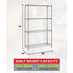 Quantum Storage Systems WR74-2430C Starter Kit for 74' High 4-Tier Wire Shelving Unit, Chrome Finish, 24' Width x 30' Length x 74' Height