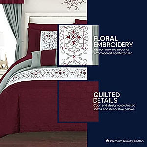 Chic Home Emily 20 Piece Comforter Set Color Block Floral Embroidered Bag Bedding, Queen Aqua Blue