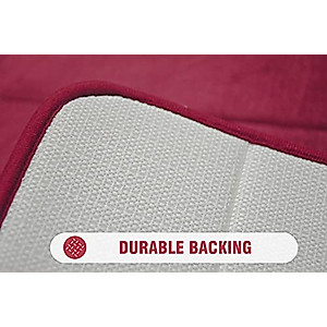 SUYAOVO Striped Memory Foam Bathroom Rug Mat, Non-Slip, Soft and Absorbent Thick Bath Carpets, Machine Washable Bath Rugs for Bathroom Floor, Tub, and Shower (Dark Red, 20x32 inches)