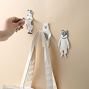 SUBIAOY Adhesive Wall Hooks-4PCS Cute Animal Decorative Wall Hooks Reusable Waterproof Self Adhesive Hooks Bear Cow Dog Zebra Sticker Refrigerator Gifts Can Washed Home Decoration Wall Hook