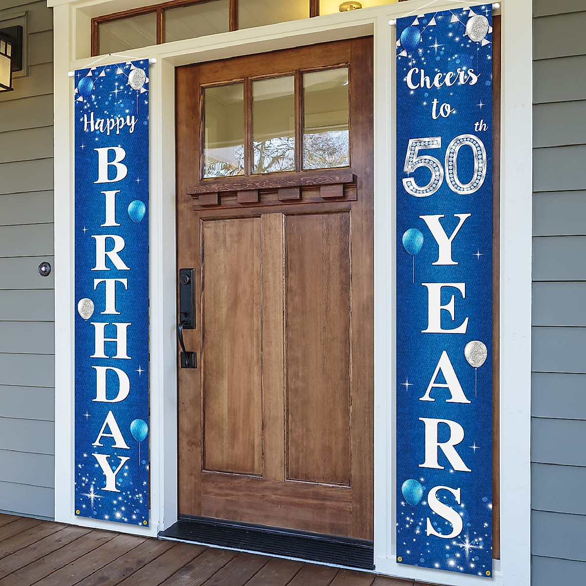 Happy 50th Birthday Yard Sign Door Banner - Cheers to 50 Years Birthday Party Decorations Supplies for Men Women - Blue